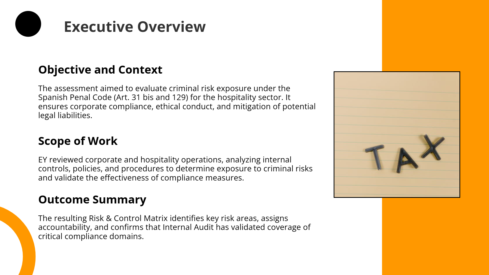 Visual Summary Deck – Compliance Model & EY Results (Hospitality ...